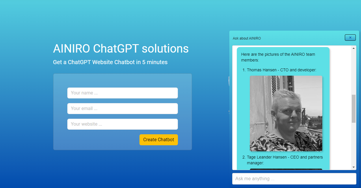 The AI chatbot that displays images | AINIRO.IO