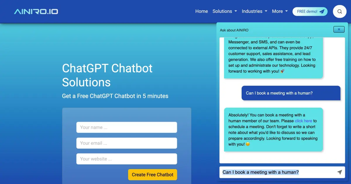 ChatGPT Chatbot with Calendar Integration | AINIRO.IO